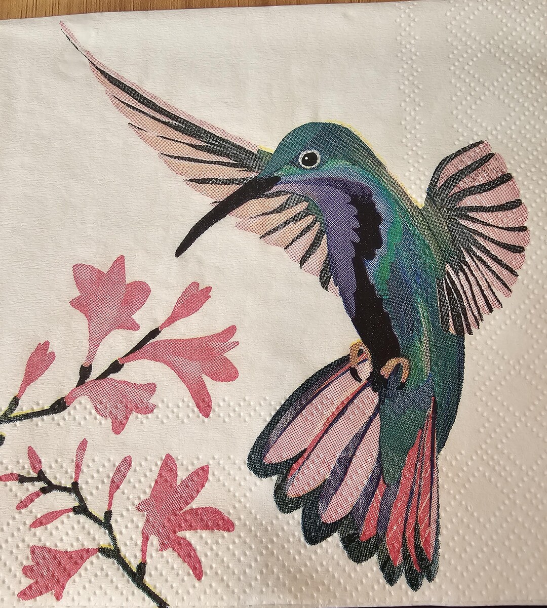 Hummingbird With Pink Flower Decoupage Napkin - Etsy