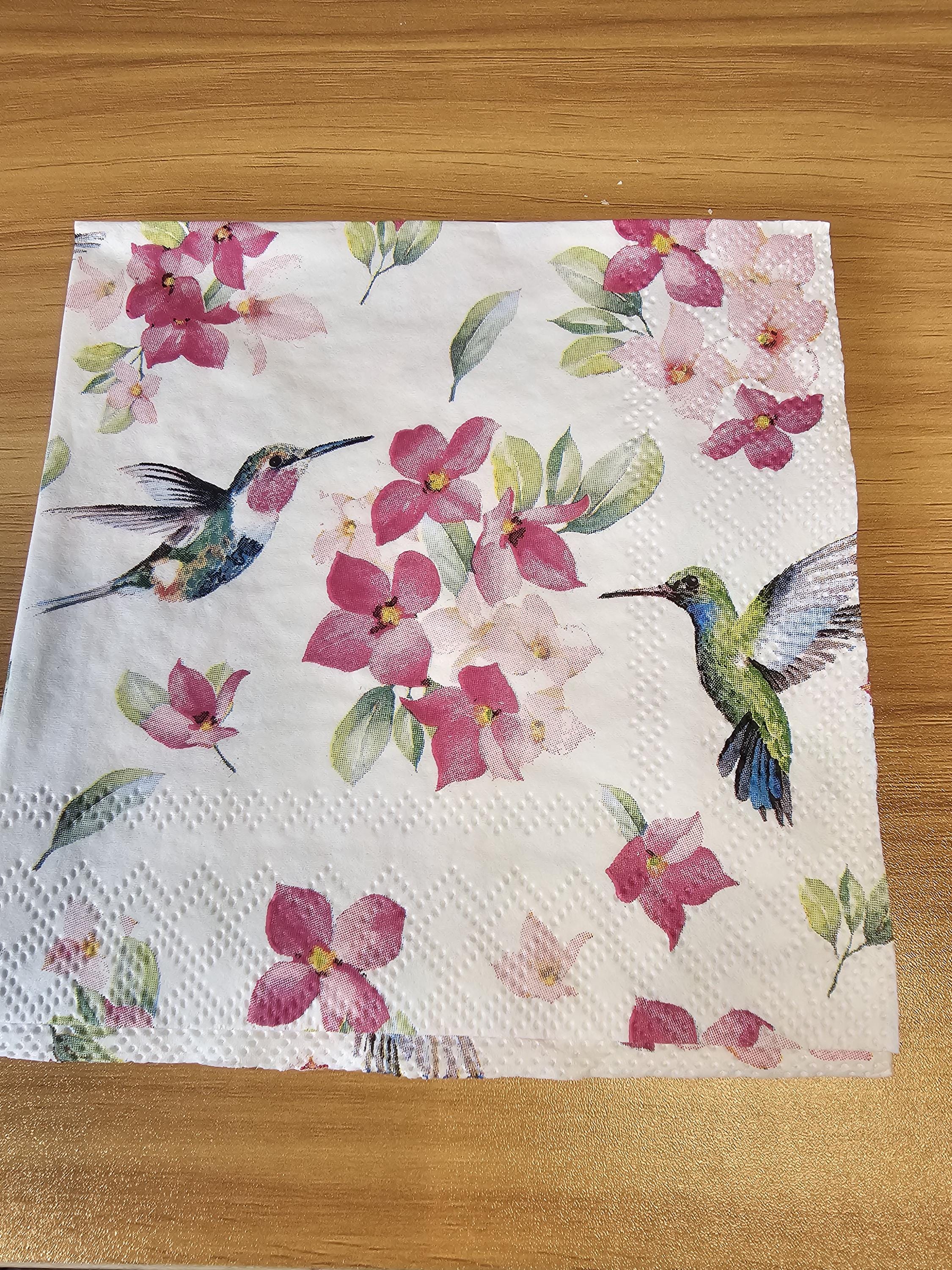 Hummingbird Pair With Pink Flower Decoupage Napkin - Etsy