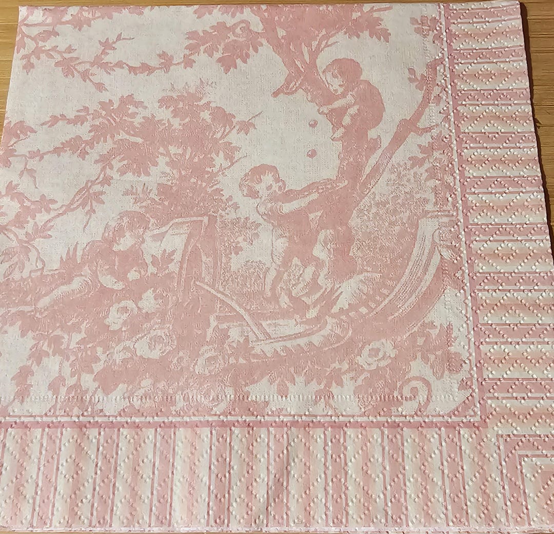 Pink and White Cherub Toile Napkin - Etsy