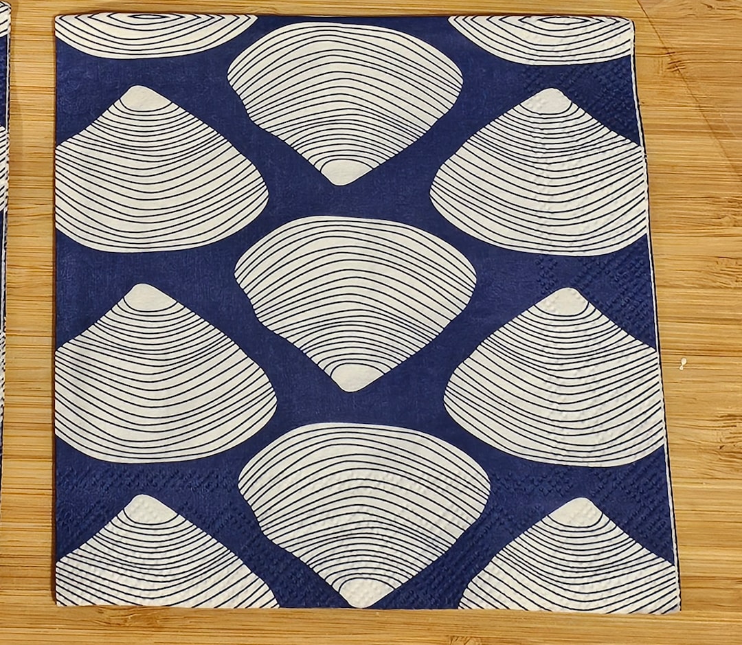 White Clam Shells on Navy Blue Cocktail Napkin for Decoupage - Etsy