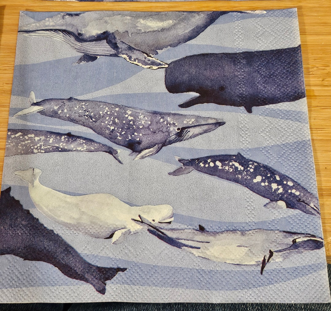 Monochromatic Blue Whales Luncheon Napkins for Decoupage - Etsy