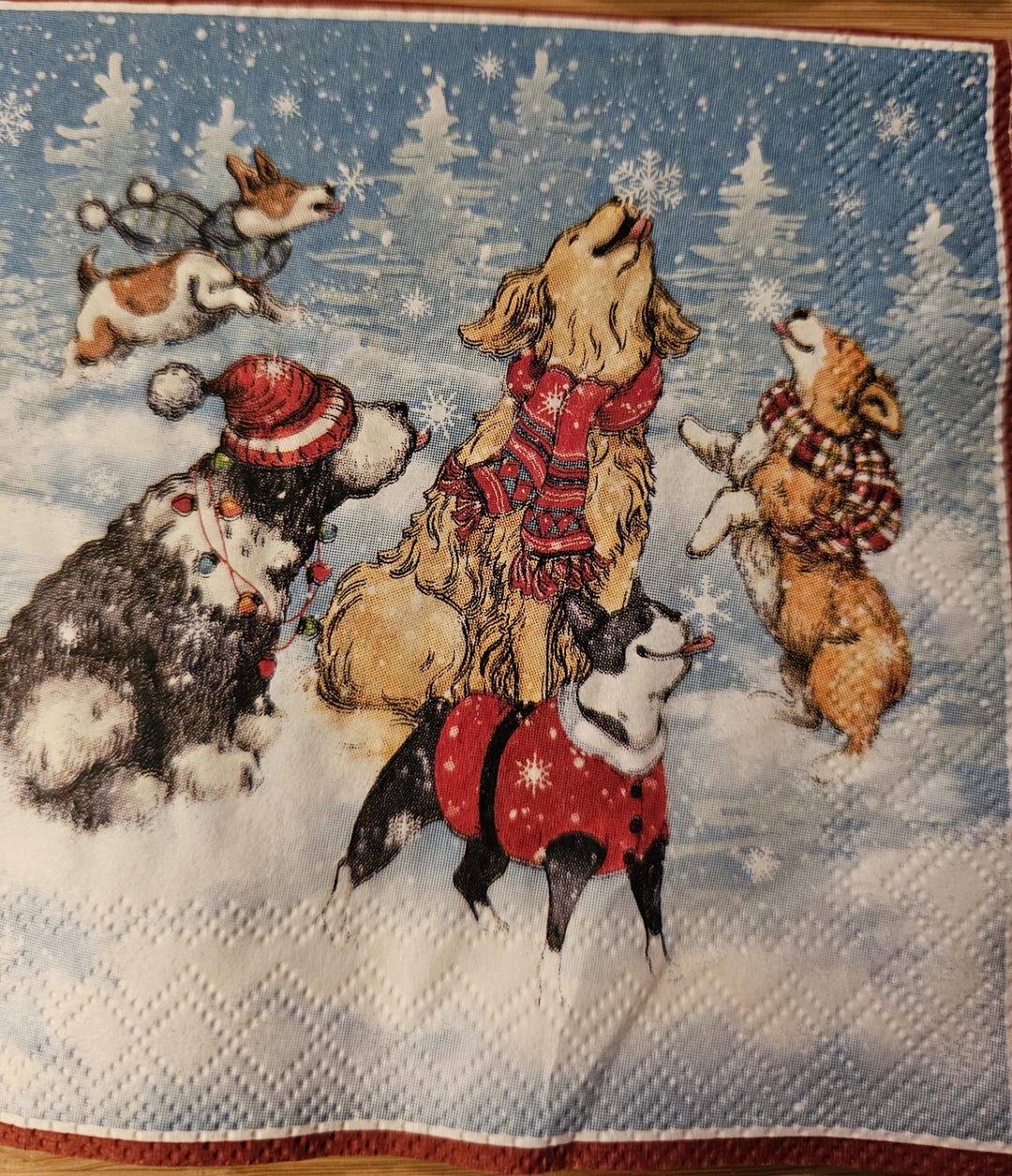 Festive Dogs Catching Snowflakes Decoupage Napkin - Etsy