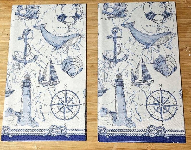 Nautical Toile Paper Napkin for Decoupage - Etsy