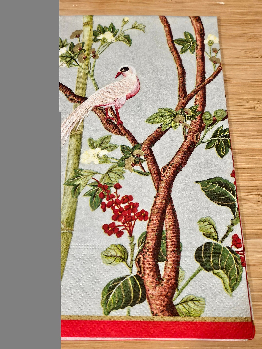 Celadon Wall Paper Print With Red Trim for Decoupage - Etsy