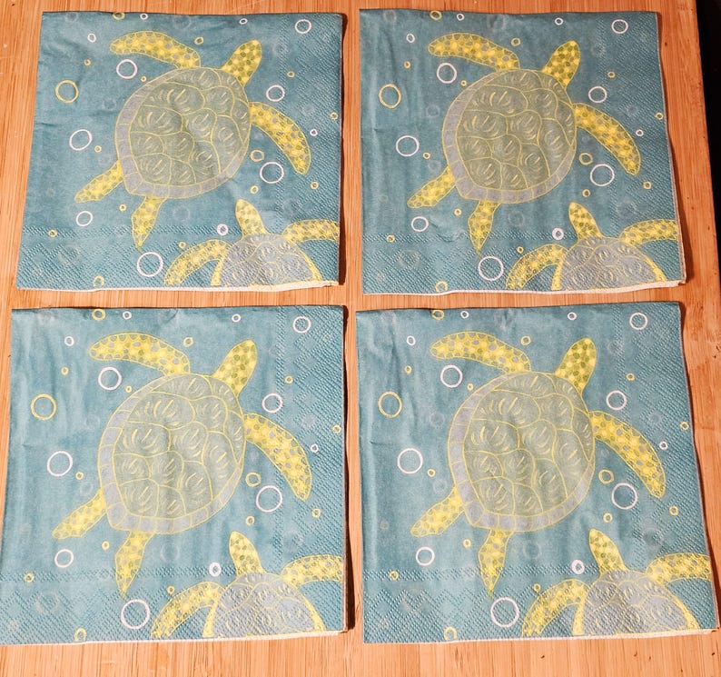 Yellow on Turquoise Sea Turtle Decoupage Napkin - Etsy
