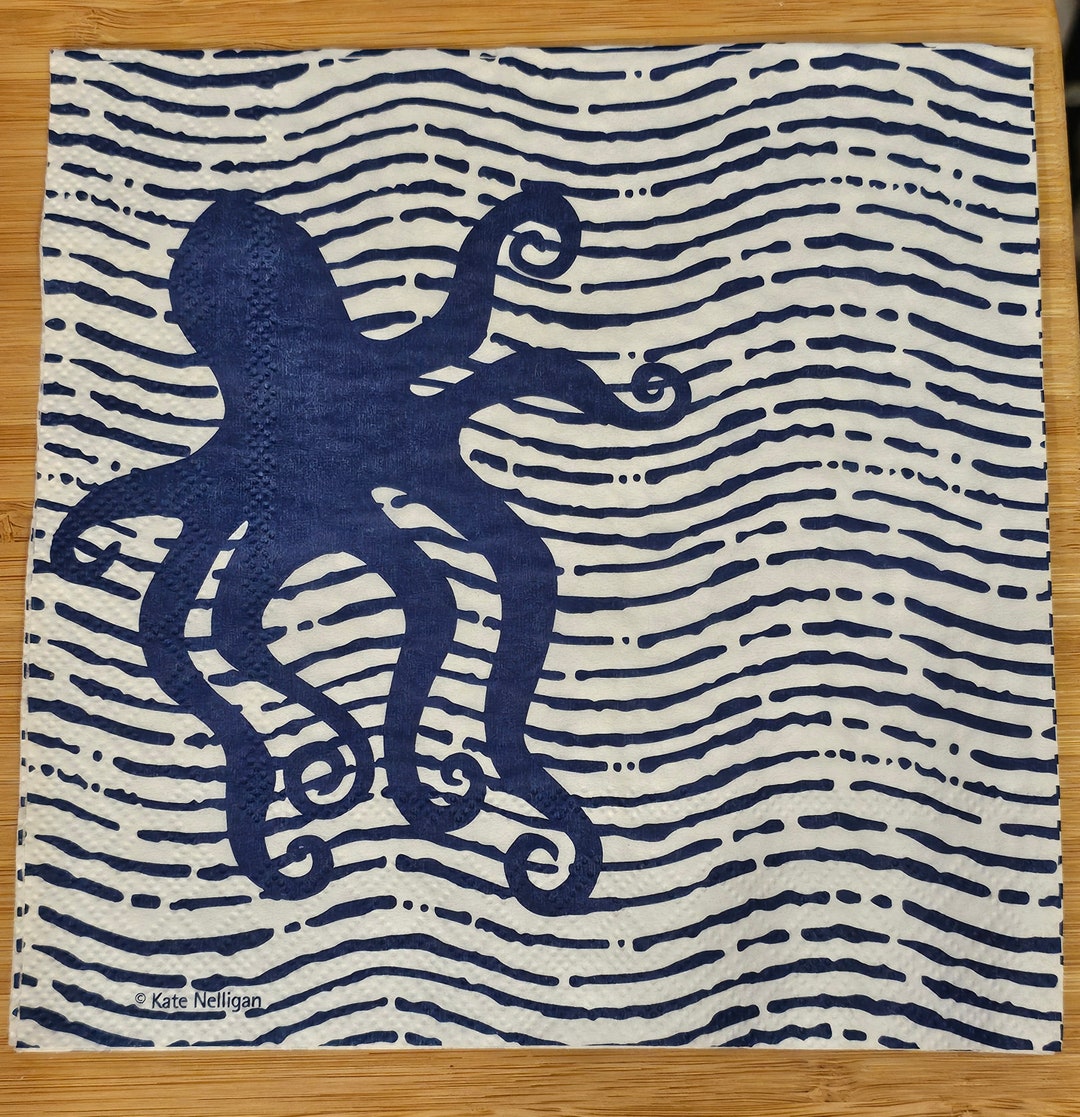 Navy Blue and White Octopus Luncheon Napkin for Decoupage - Etsy