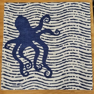 Navy Blue and White Octopus Luncheon Napkin for Decoupage - Etsy