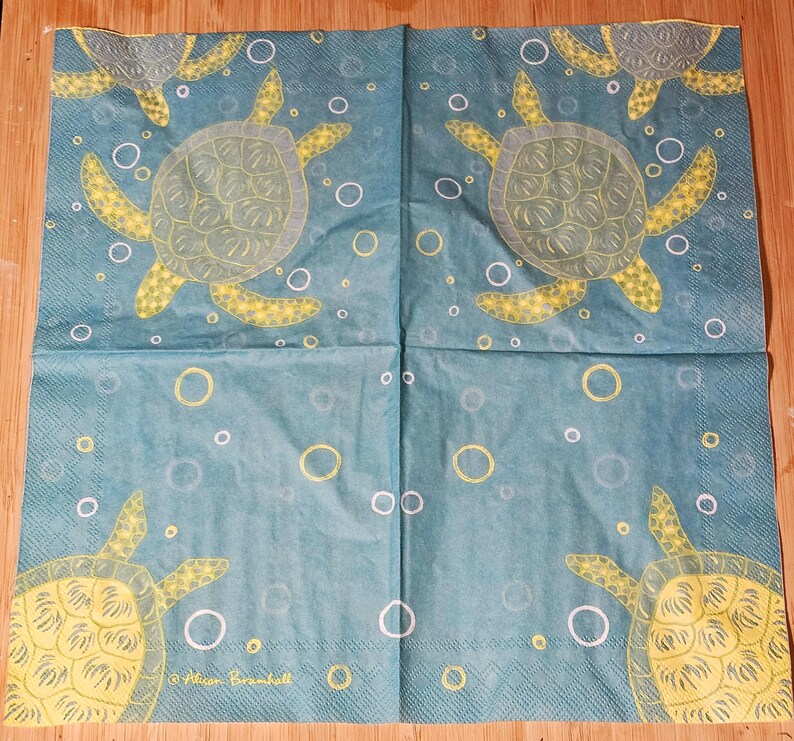 Yellow on Turquoise Sea Turtle Decoupage Napkin - Etsy