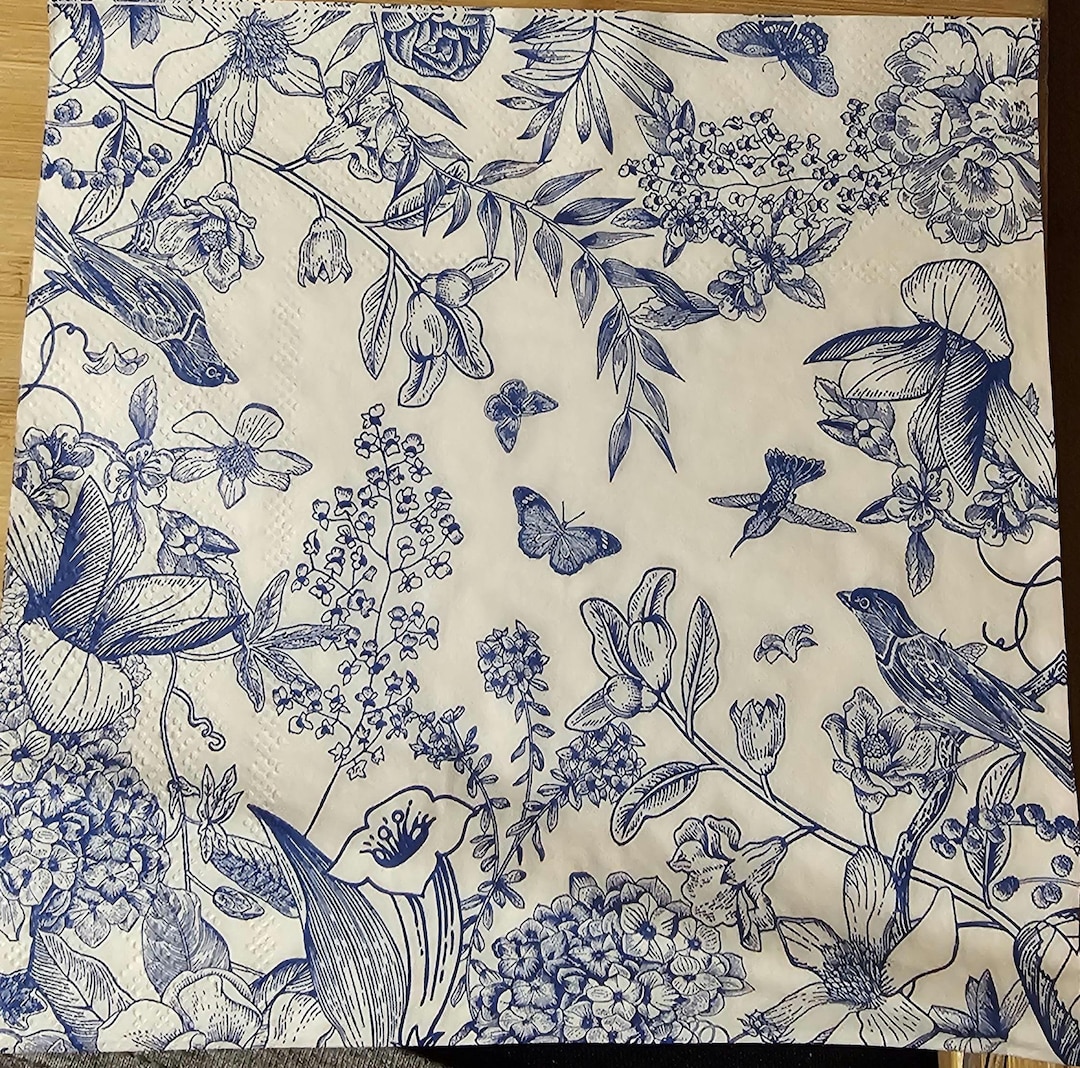 Blue and White Floral Toile W/ Bird Luncheon Napkin - Etsy