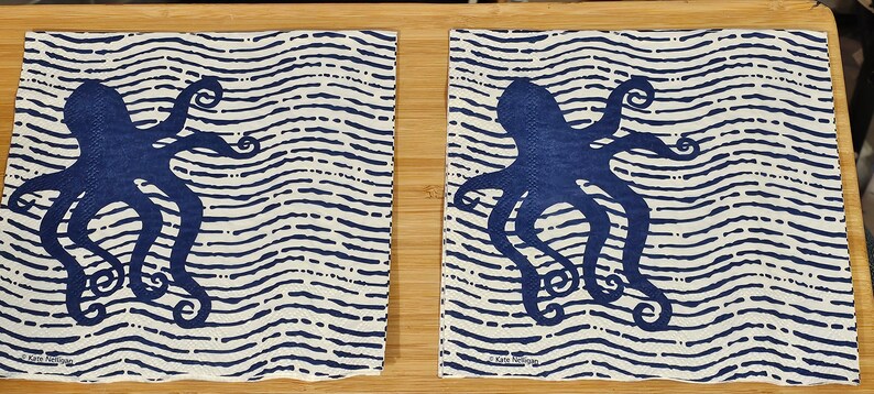 Navy Blue and White Octopus Luncheon Napkin for Decoupage - Etsy