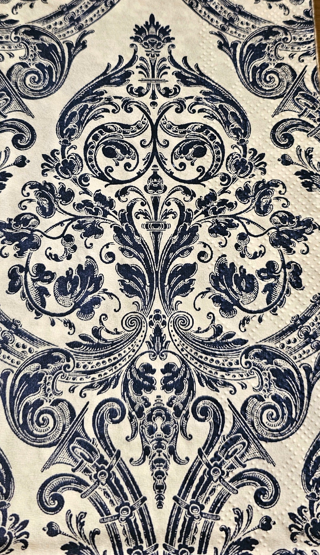 Navy Blue and White Damask Design Decoupage Napkin - Etsy