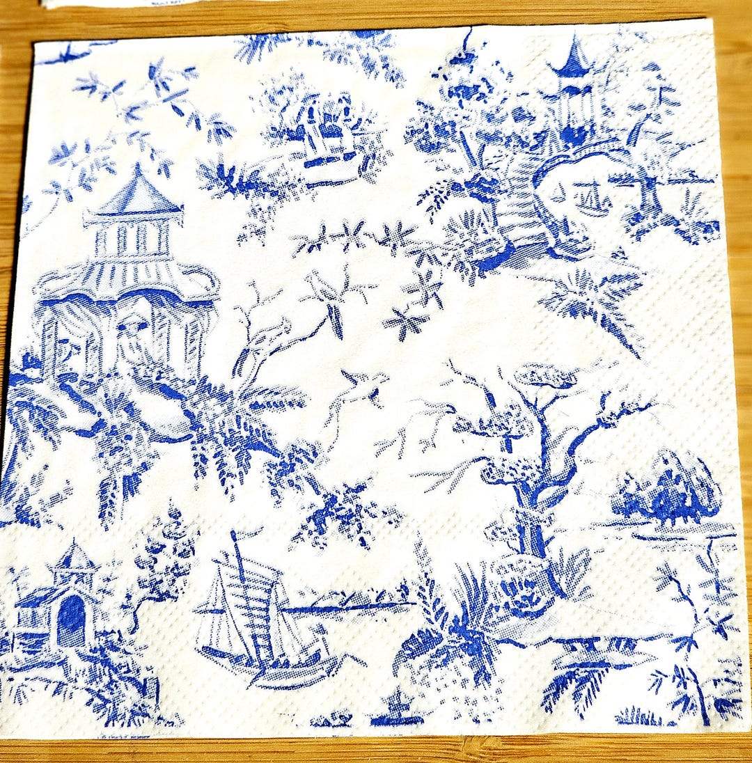 Chinoiserie Scene Cornflower Blue Decoupage Napkin - Etsy
