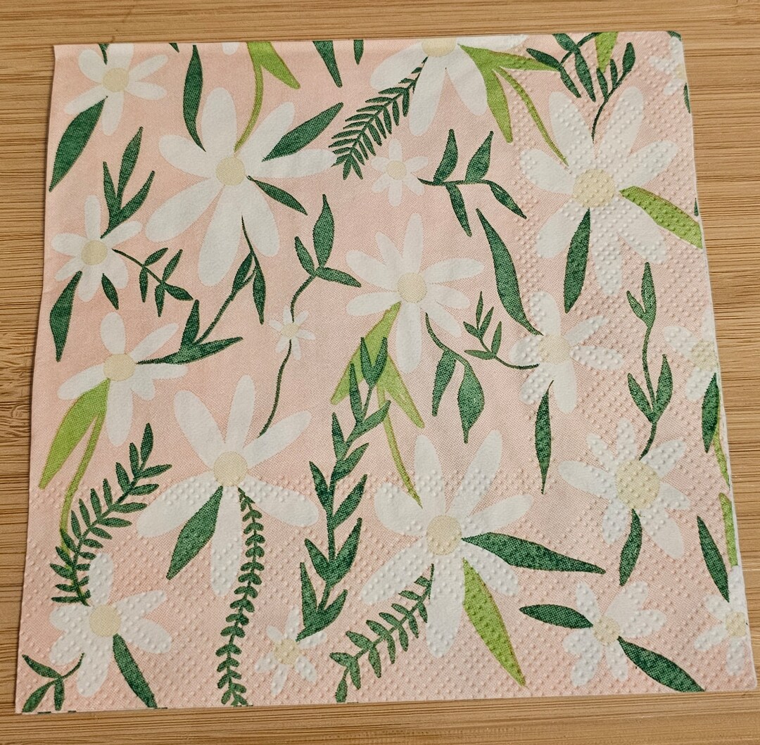 Pastel Pink Napkin With White Flowers for Decoupage - Etsy