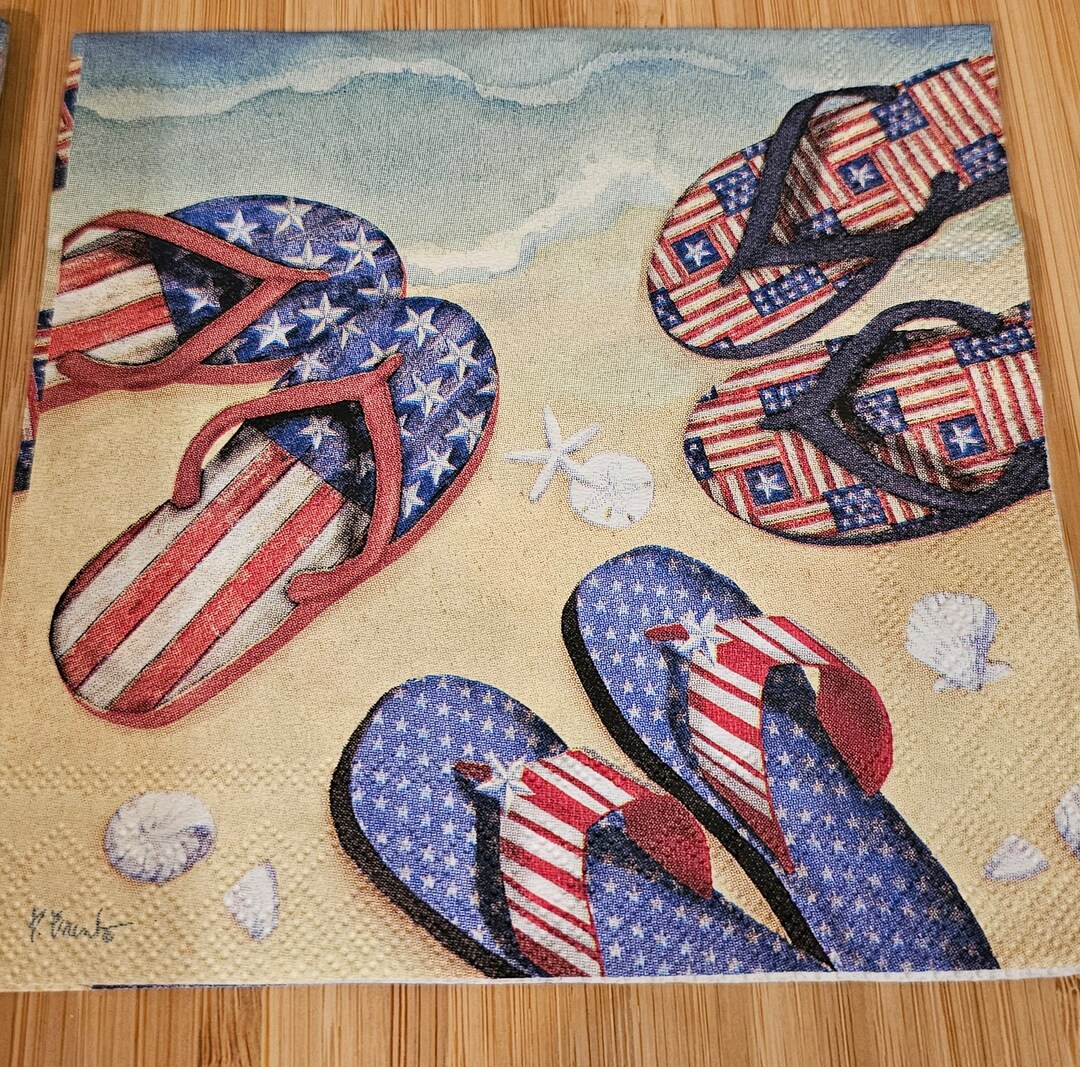 Patriotic Flip Flops on the Beach Cocktail Napkin for Decoupage - Etsy