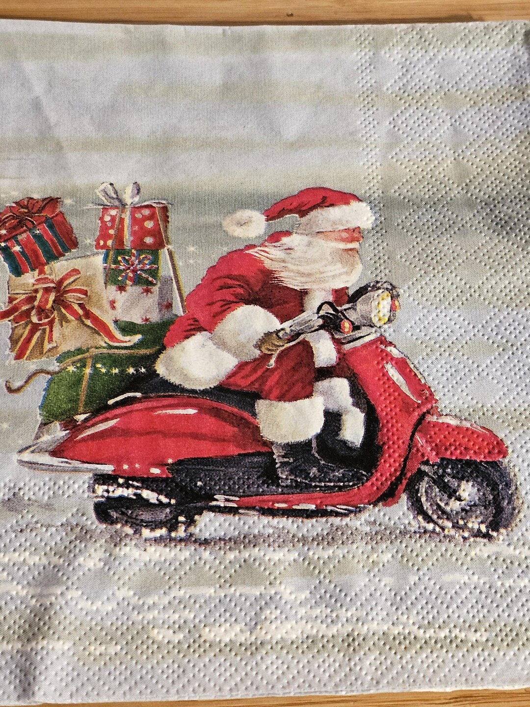Santa on a Scooter in Snow Decoupage Napkin - Etsy