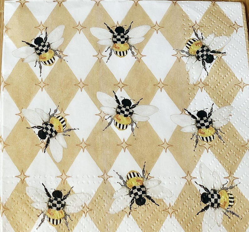 Designer Harlequin Pattern With Bees Decoupage Napkin - Etsy