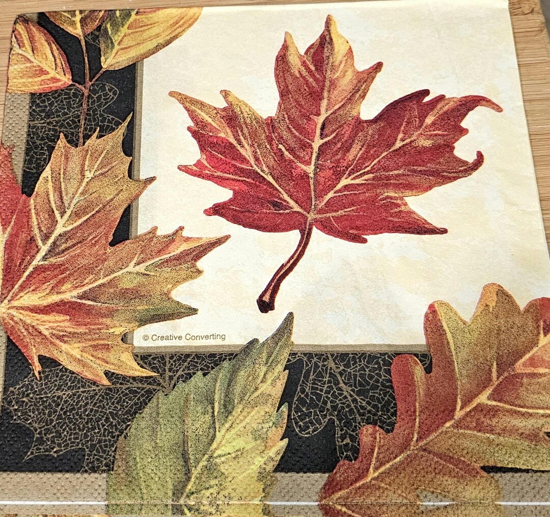 Autumn Leaves With Black Border Decoupage Napkin - Etsy