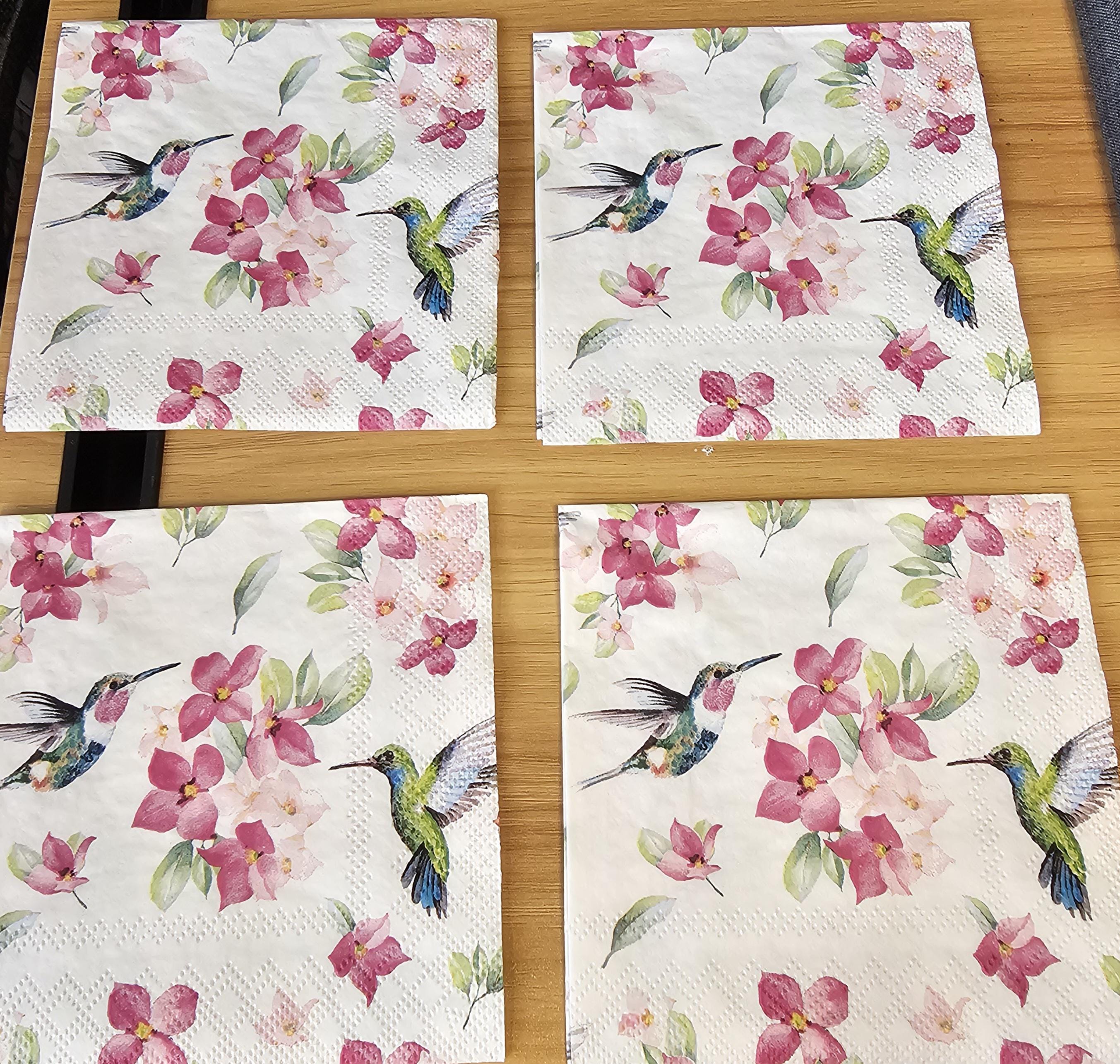 Hummingbird Pair With Pink Flower Decoupage Napkin - Etsy