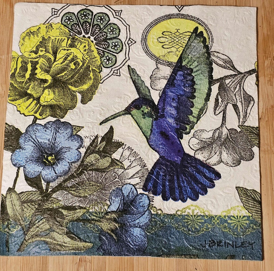 Blue and Green Hummingbird Napkin for Decoupage - Etsy