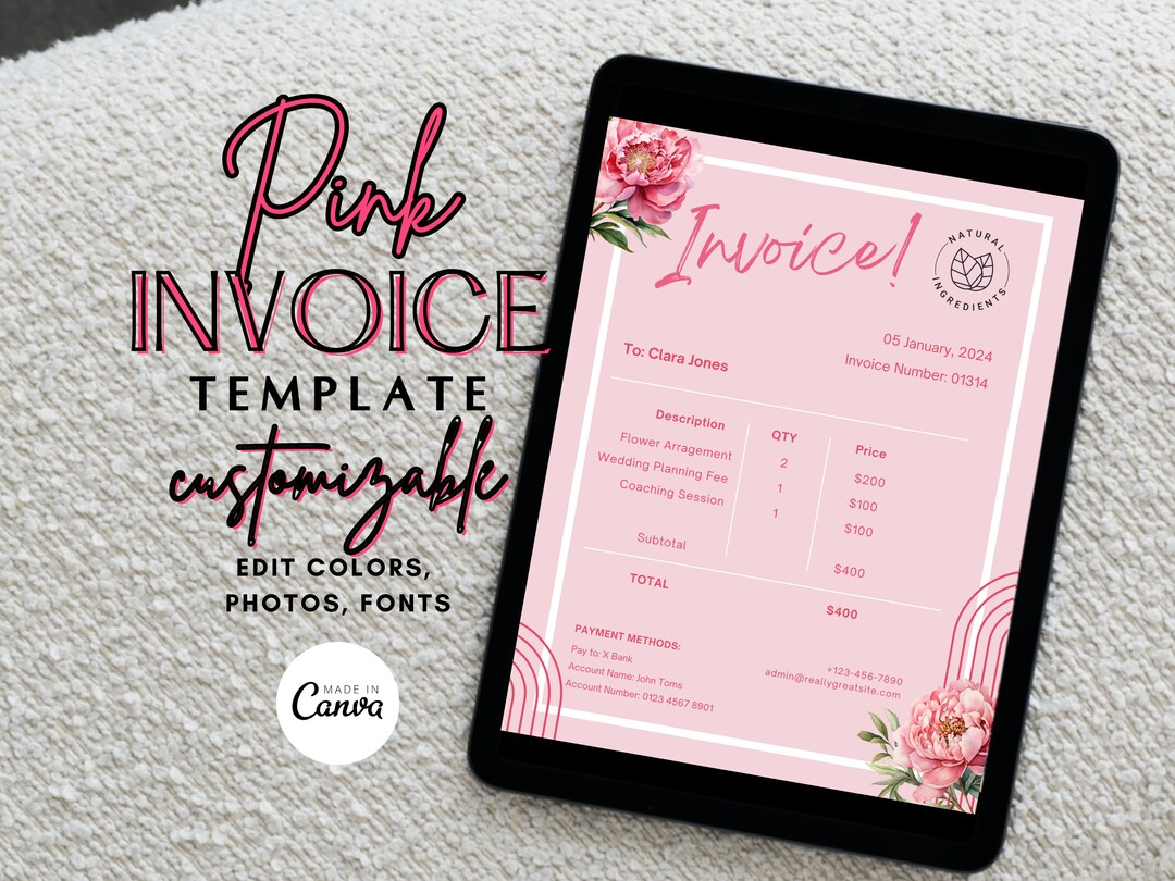 Pink Invoice Template, Small Business Invoice Template, Invoice ...
