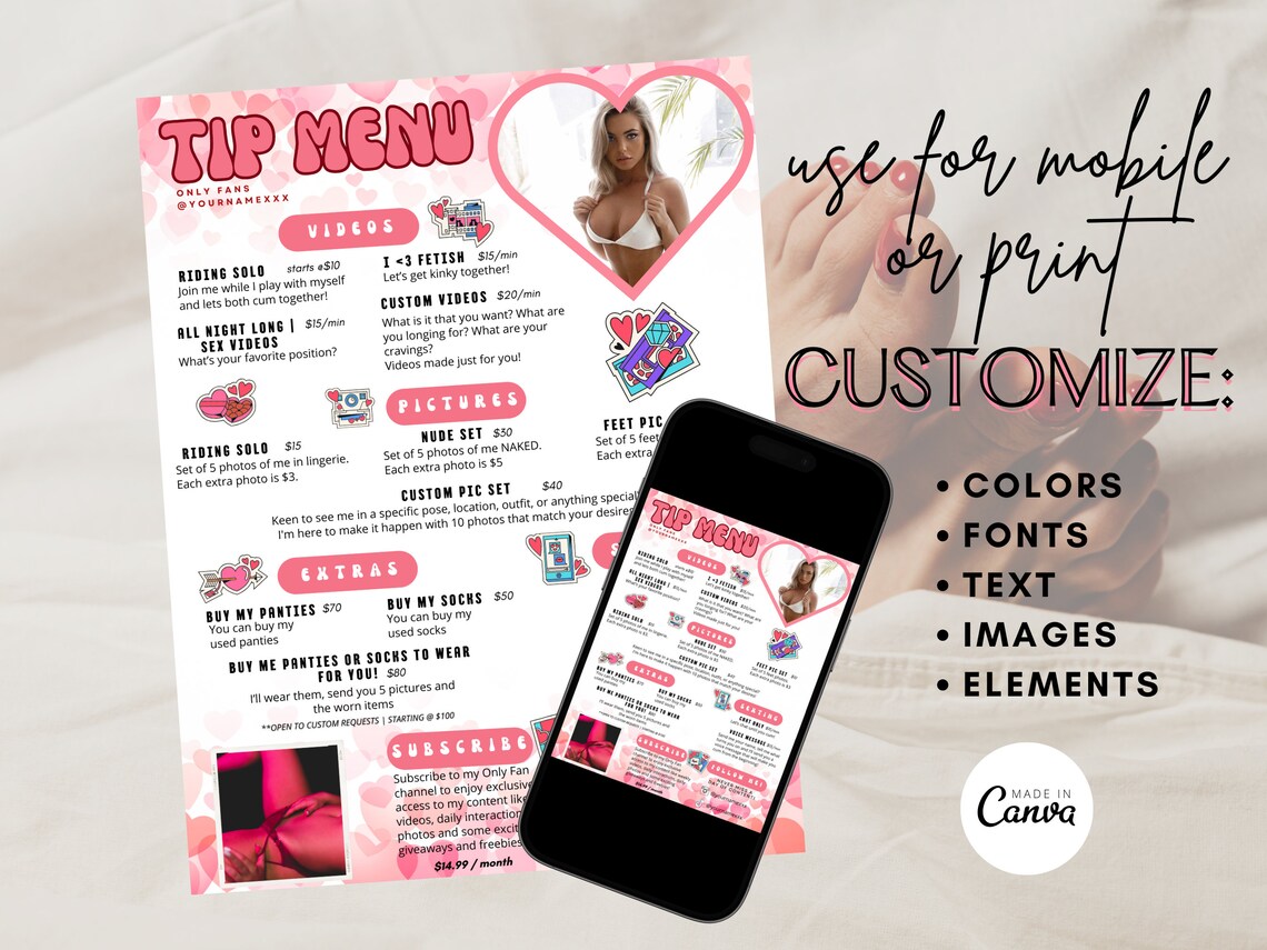 Onlyfans Tip Menu, Editable Template, Digital Download, Canva Template ...