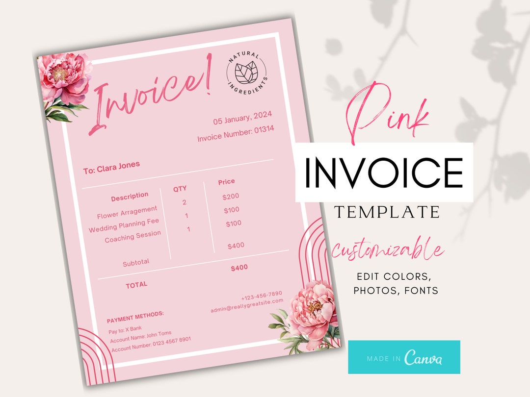 Pink Invoice Template, Small Business Invoice Template, Invoice ...