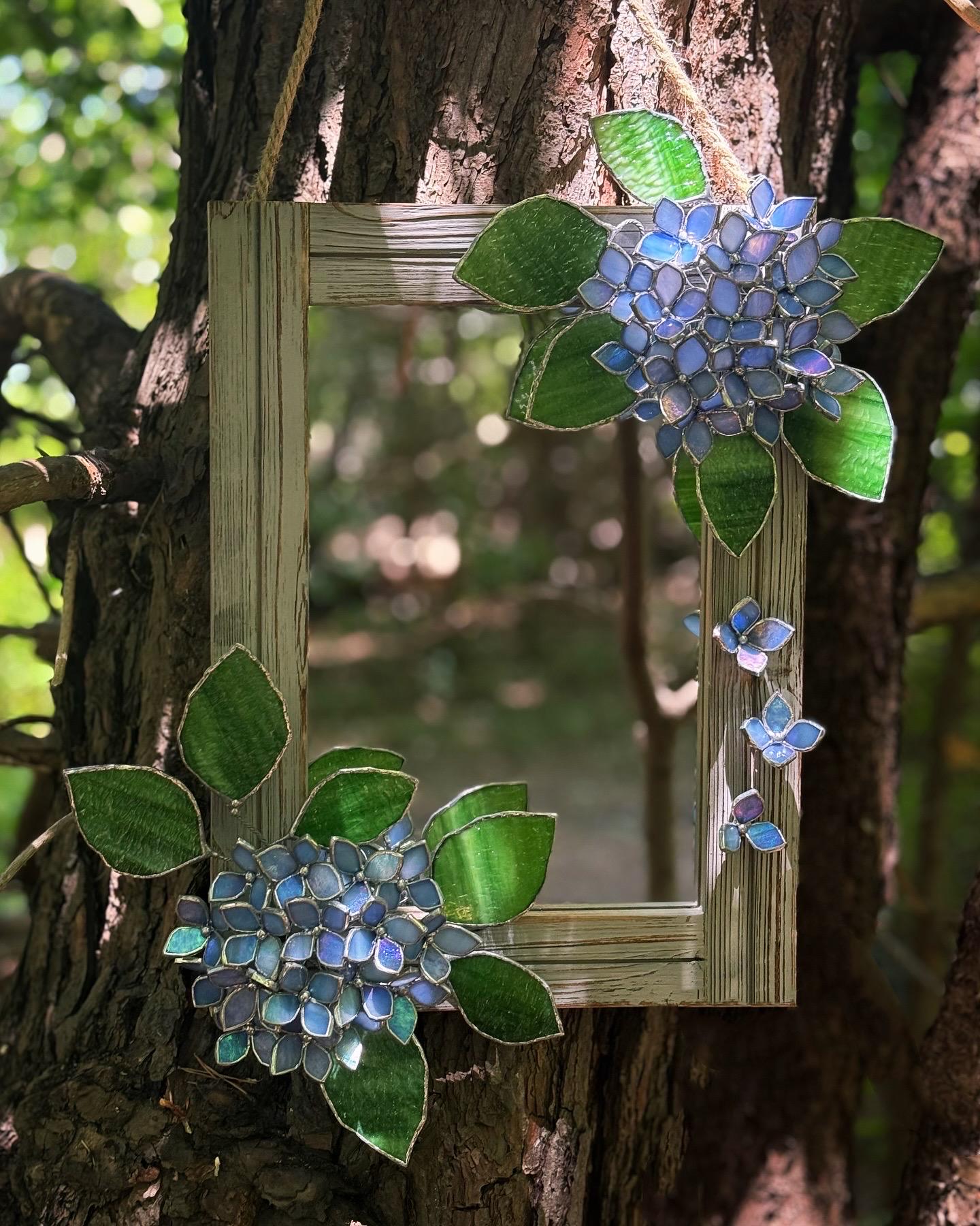 Handmade Lavender Hydrangea Stained Glass Mirror, Botanical Art ...