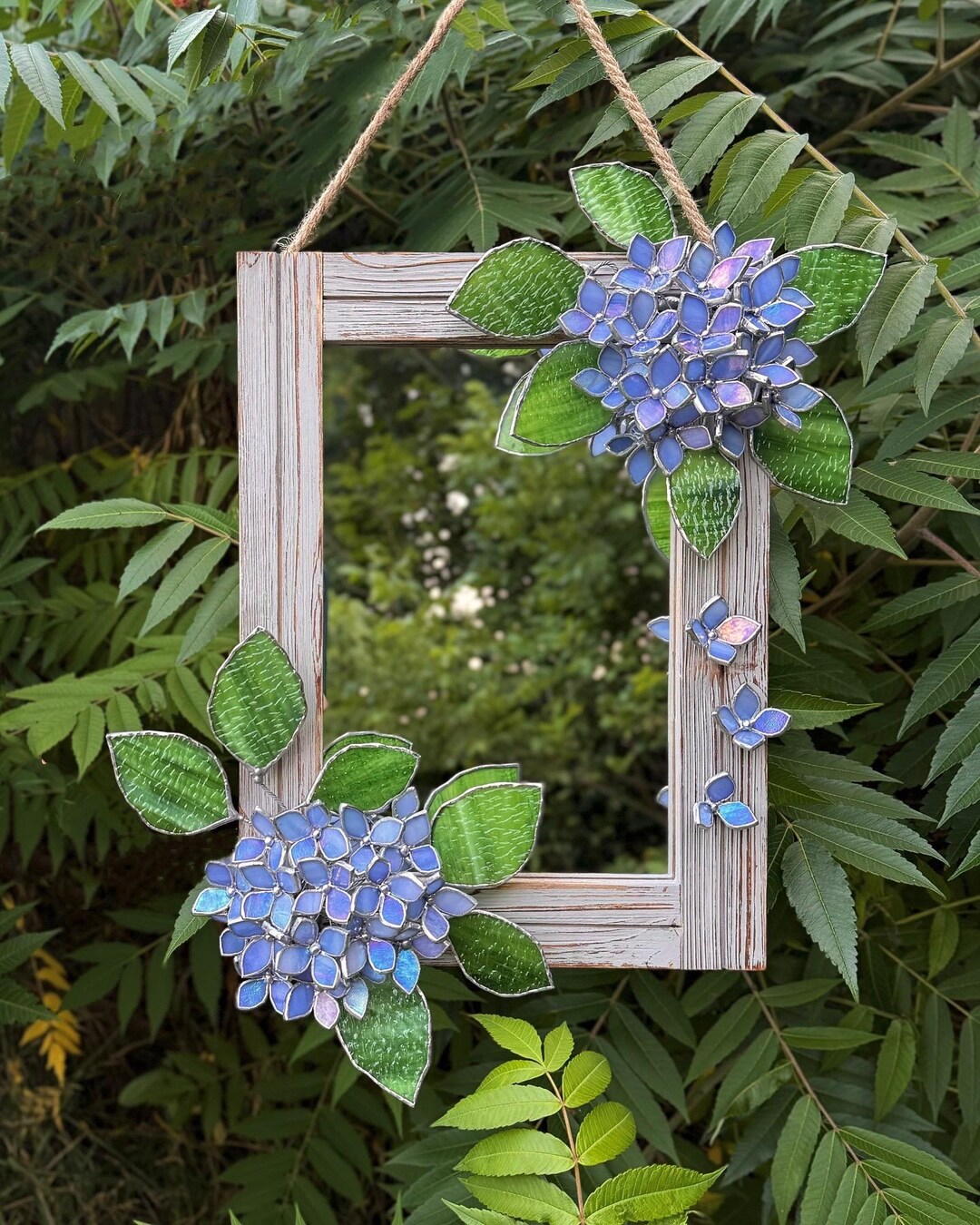 Handmade Lavender Hydrangea Stained Glass Mirror, Botanical Art ...