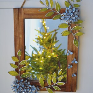 Stained Glass Flower Mirror hydrangea Wall Decor Wooden Frame. Art ...