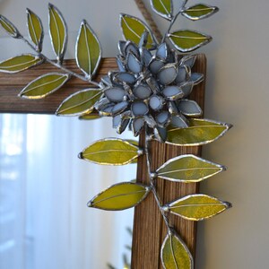 Stained Glass Flower Mirror hydrangea Wall Decor Wooden Frame. Art ...