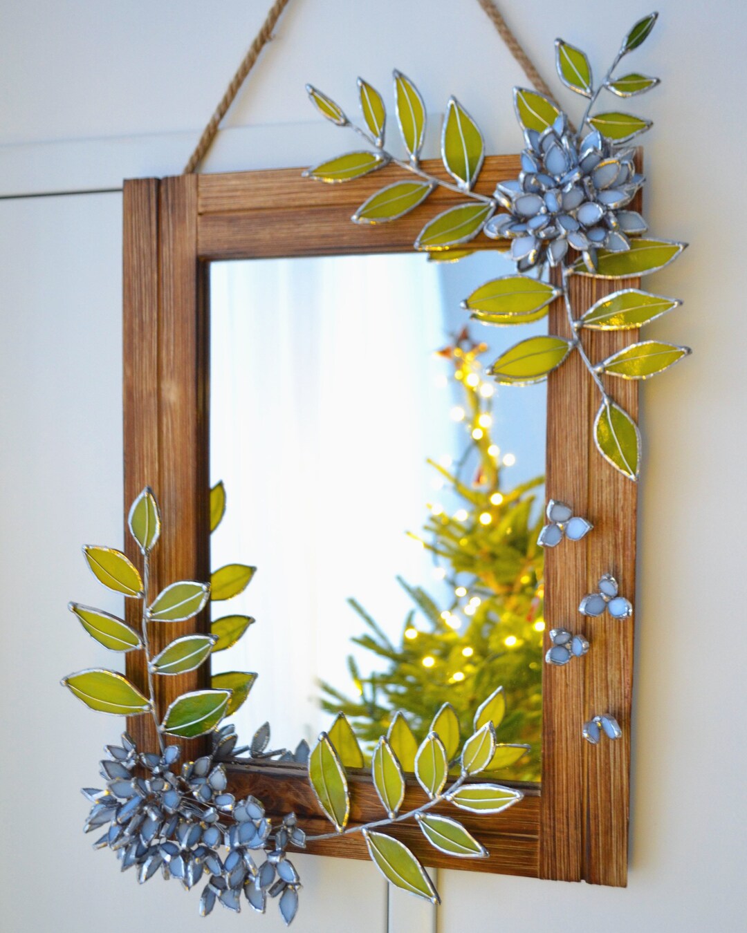 Stained Glass Flower Mirror hydrangea Wall Decor Wooden - Etsy