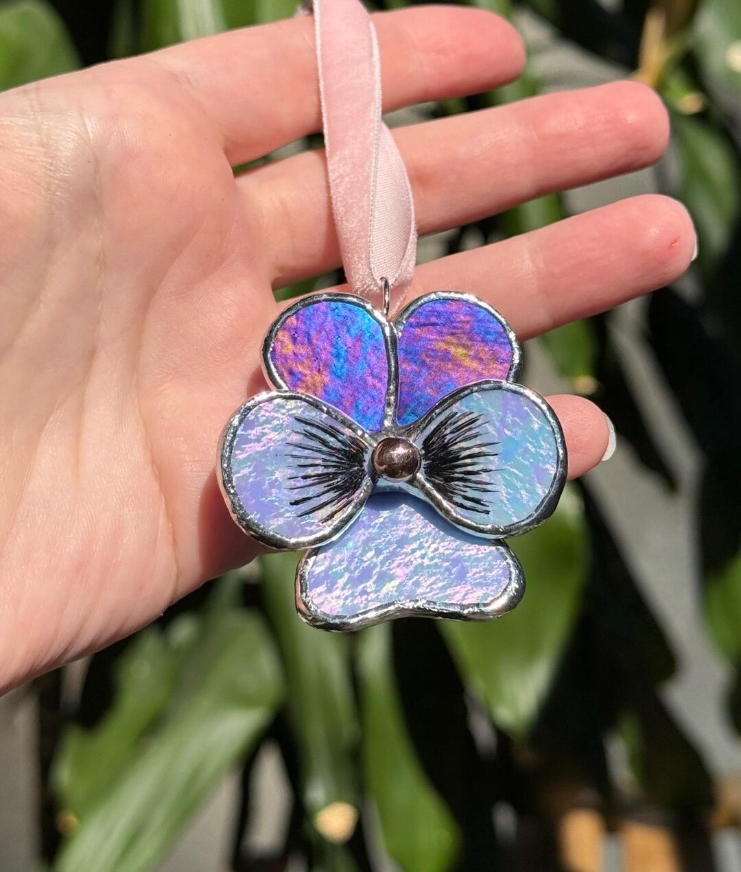 Stained Glass Pansy Christmas Ornament, Indigo & Light Blue Fliwer ...