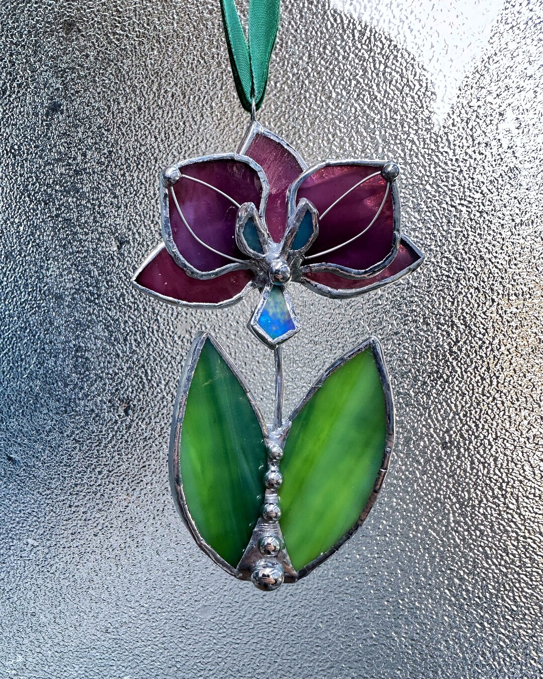 Stained Glass Orchid Medium Purple, Suncatcher, Wall Window Nature ...