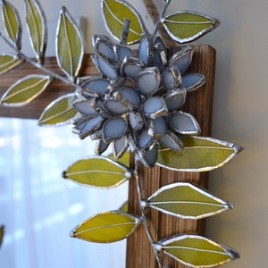 Stained Glass Flower Mirror hydrangea Wall Decor Wooden Frame. Art ...