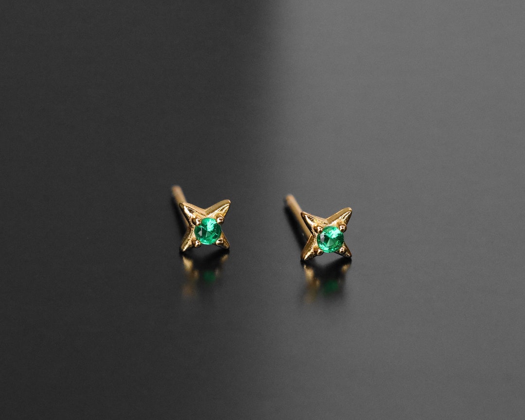 Emerald Tiny Star Stud Earrings Stud Earrings Stacking - Etsy
