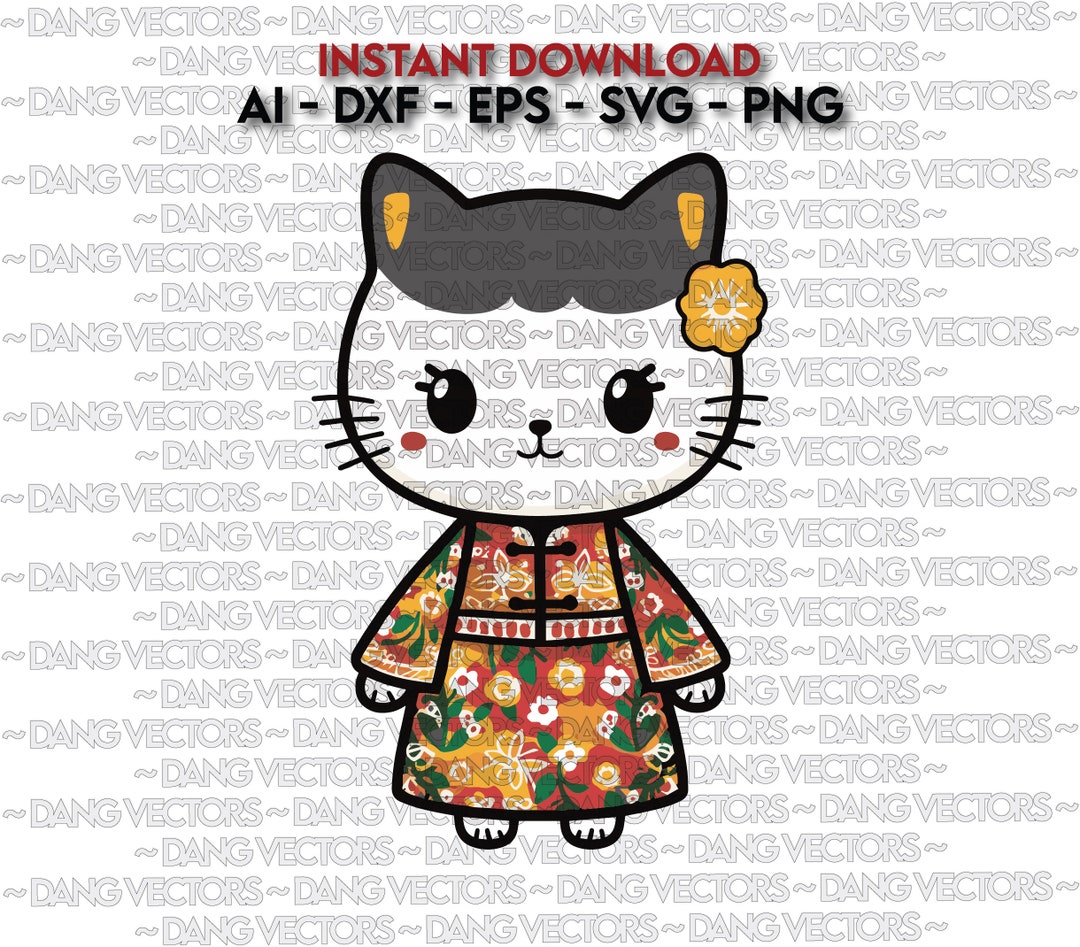 Vector File - Cat Traditional Chinese Qipao Dress 2 Art Ai Svg Dxf Png ...