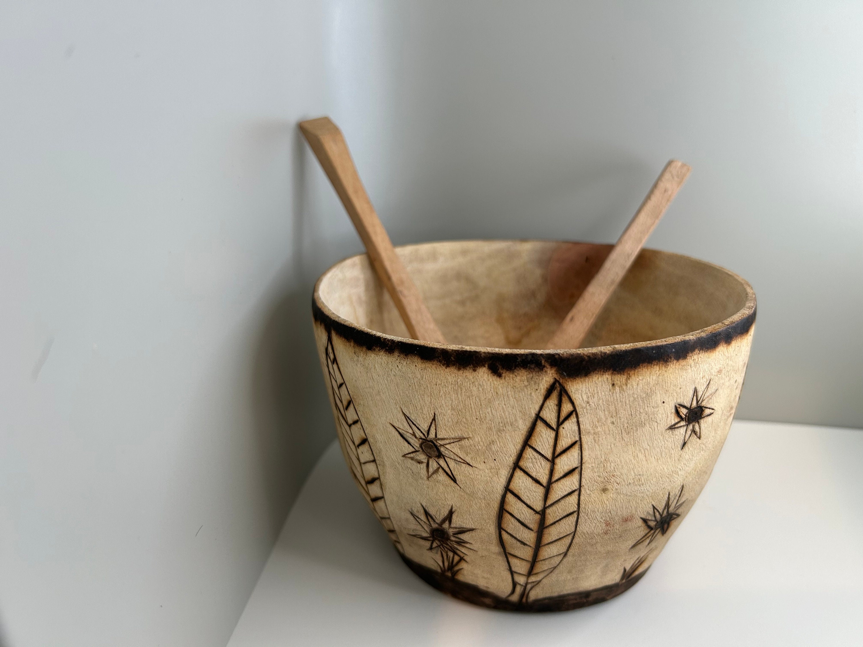 African Handcarved Wooden Bowl and Utensils Unique Gift Botswana Africa ...