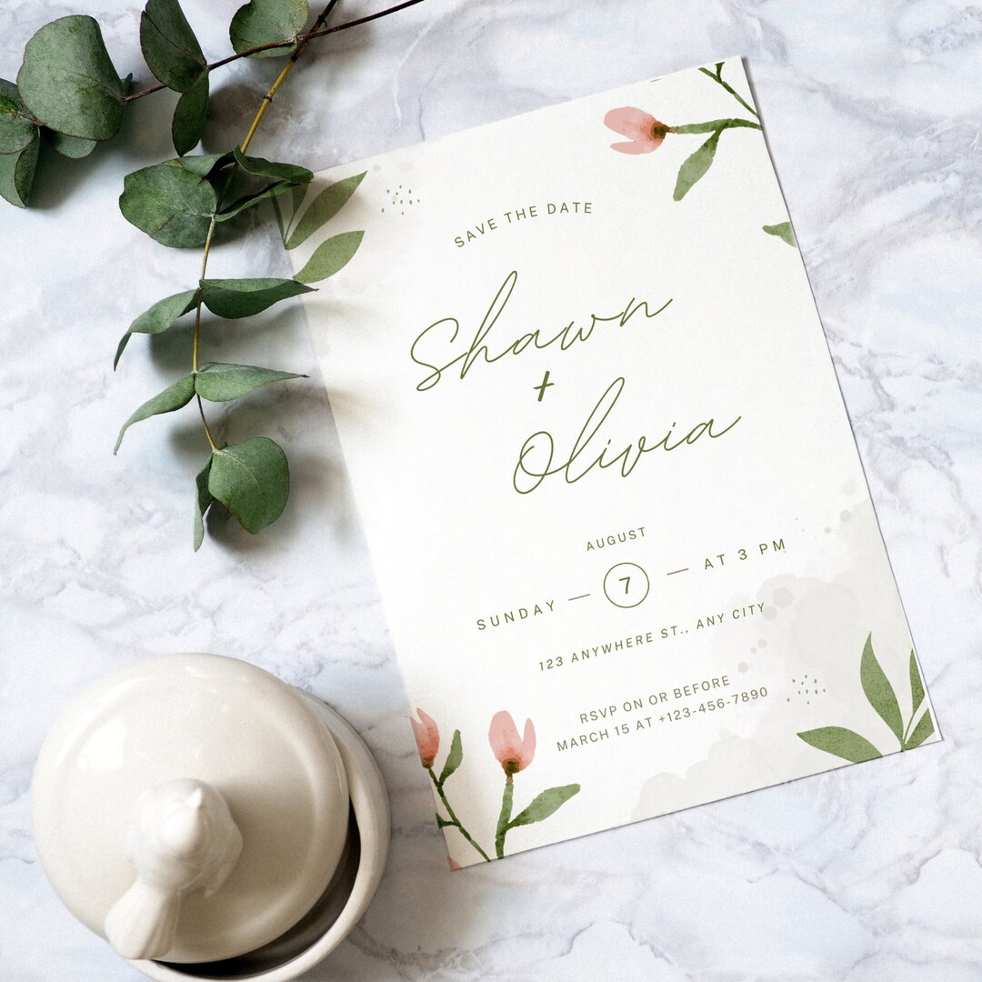 Spring Wedding Invitation Template, Printable Floral Wedding Invitation ...
