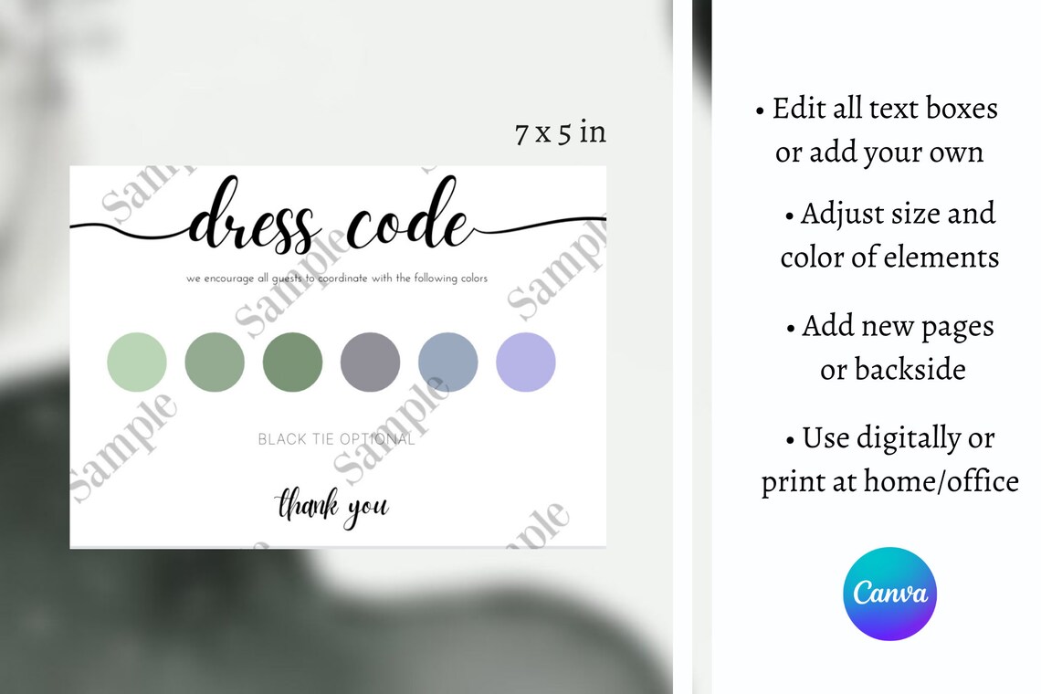Wedding Dress Code Card, Guest Attire Template, Editable Canva Template ...