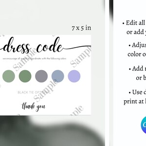 Wedding Dress Code Card, Guest Attire Template, Editable Canva Template ...