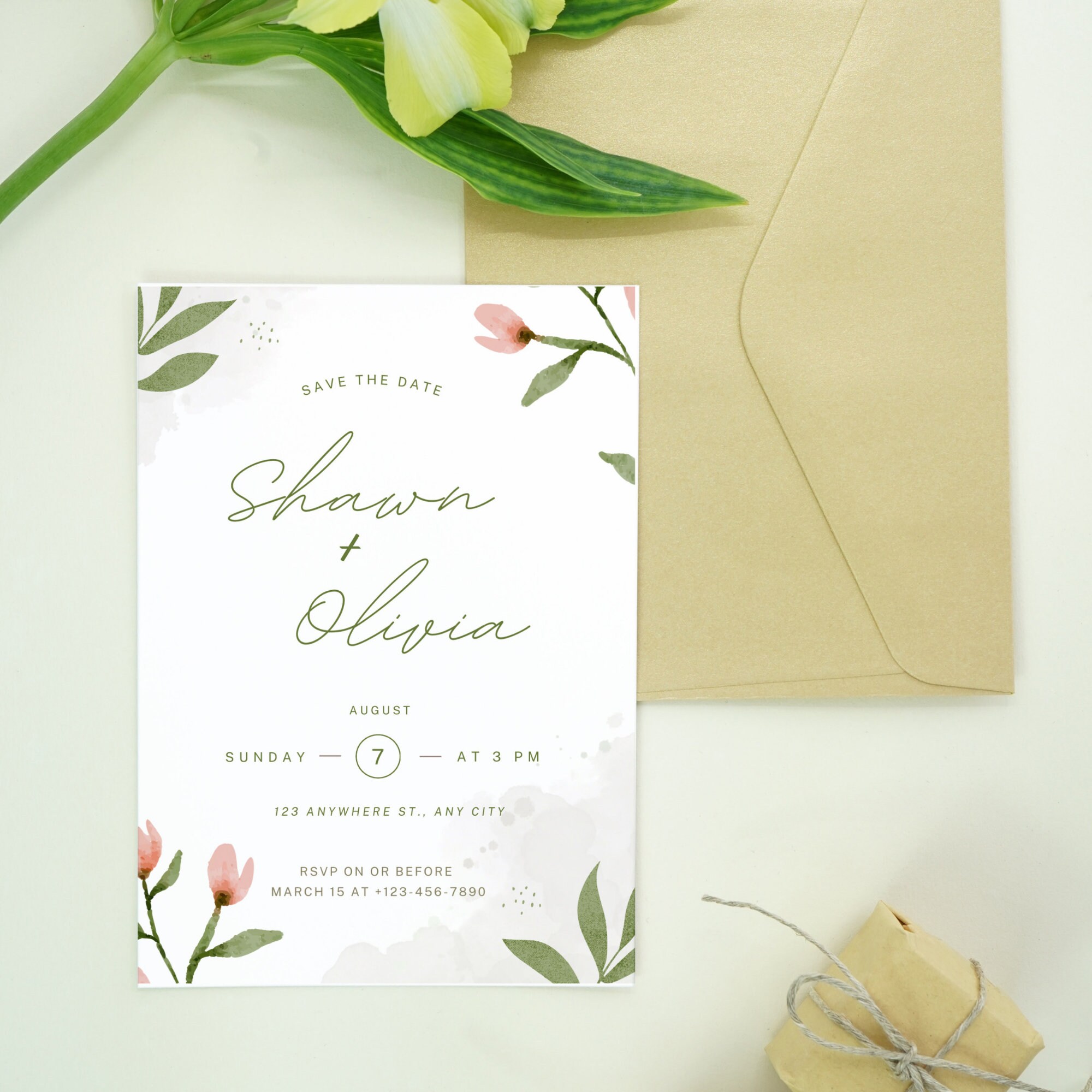 Spring Wedding Invitation Template, Printable Floral Wedding Invitation ...