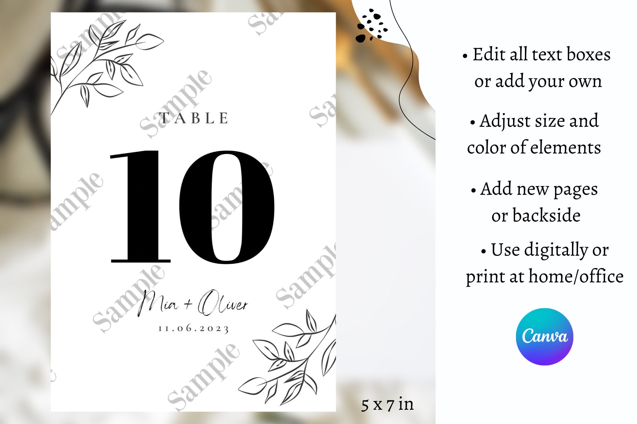 Table Numbers Template, Printable Wedding Number Cards, Wedding Table ...