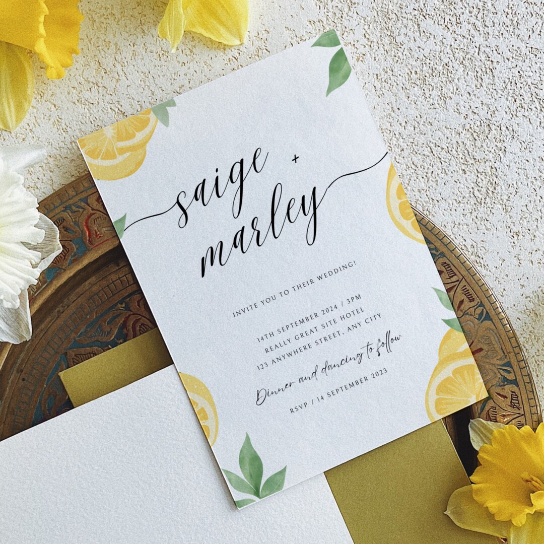 Lemon Wedding Invitation Template, Printable Wedding Invitation, Save ...