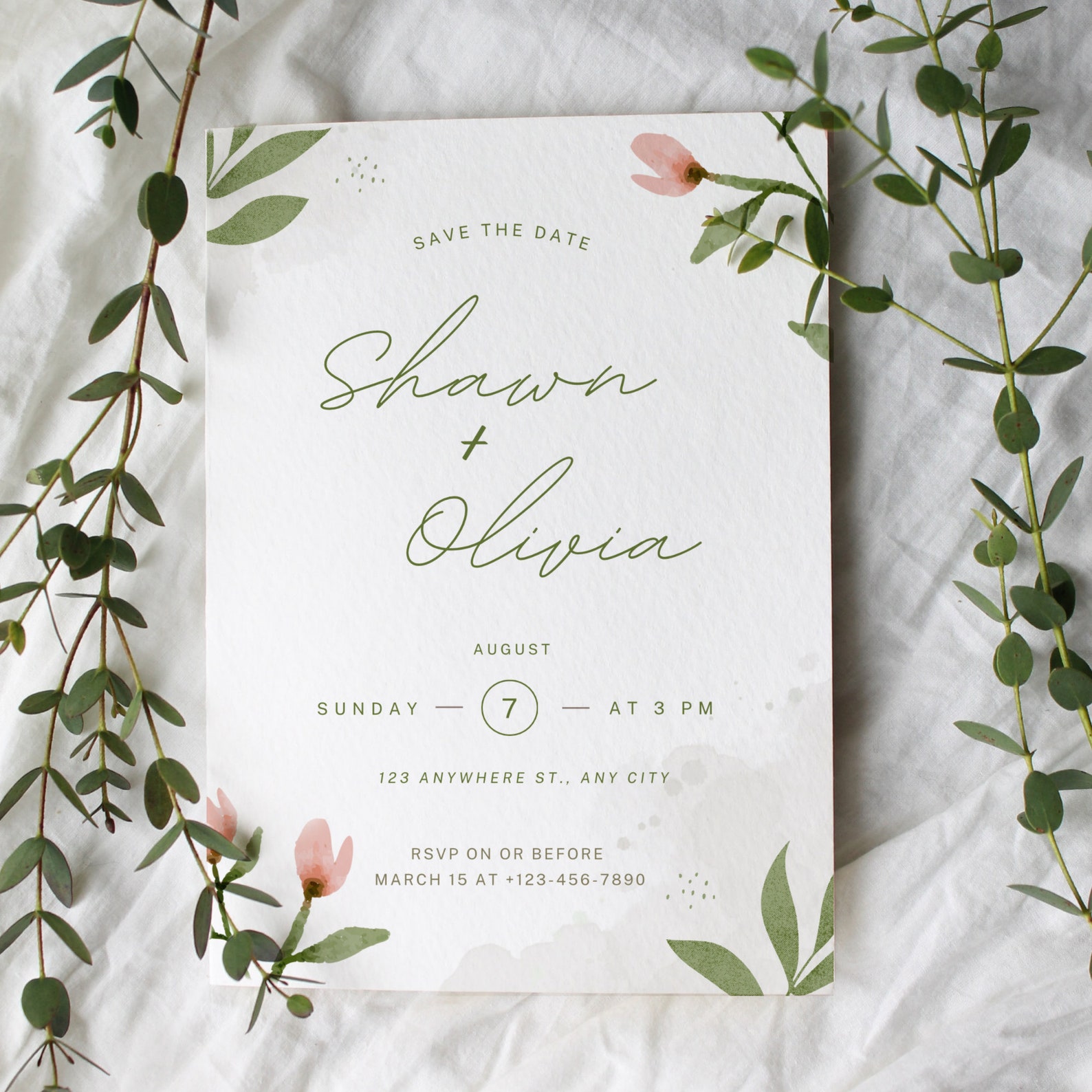 Spring Wedding Invitation Template, Printable Floral Wedding Invitation ...