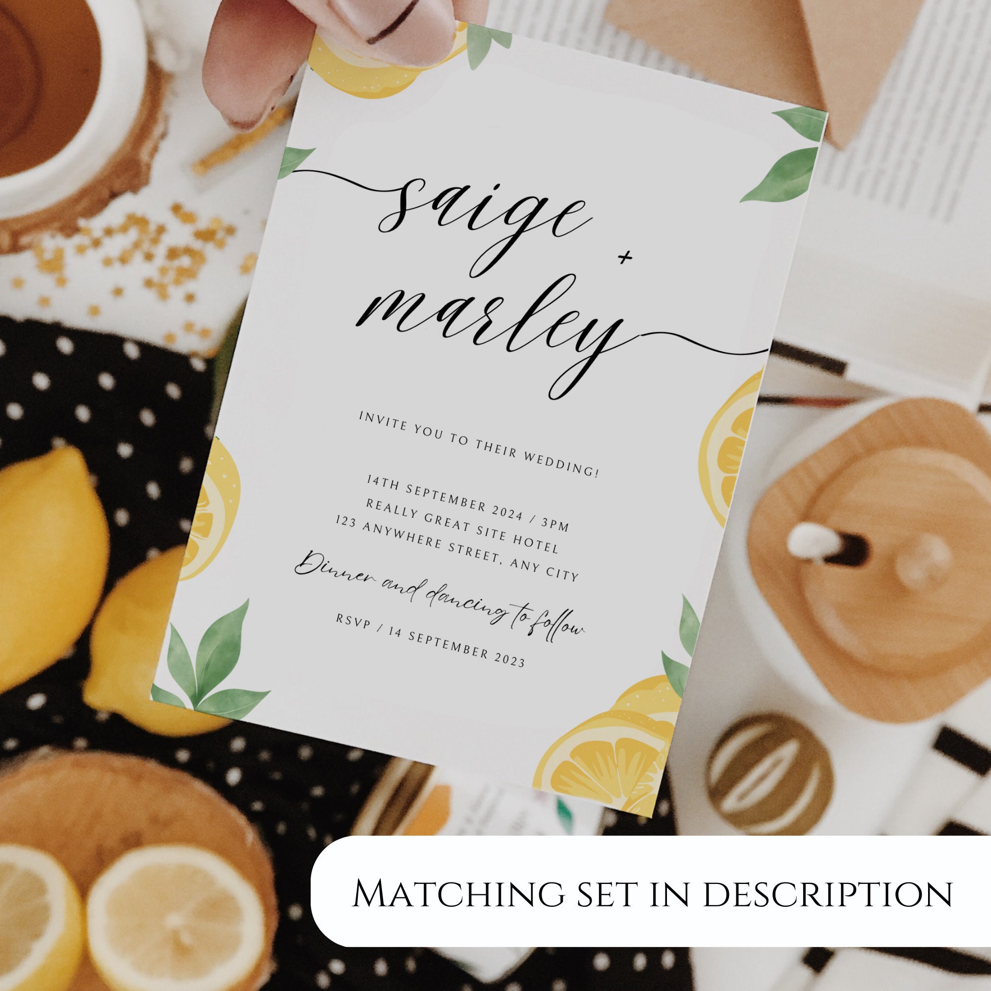 Lemon Wedding Invitation Template, Printable Wedding Invitation, Save ...