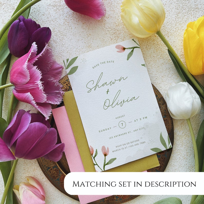 Spring Wedding Invitation Template, Printable Floral Wedding Invitation ...