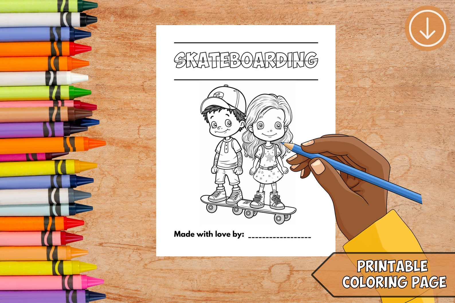 Skateboarding Coloring Page Printable PDF Preschool Kindergarten ...