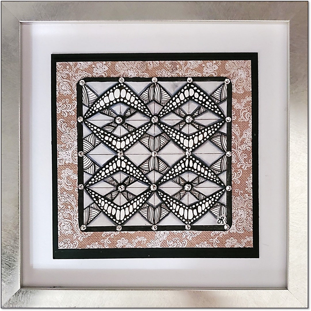 Original “crystals & Lace” Mixed Media Piece. Pen and Ink ZIA on Lace ...