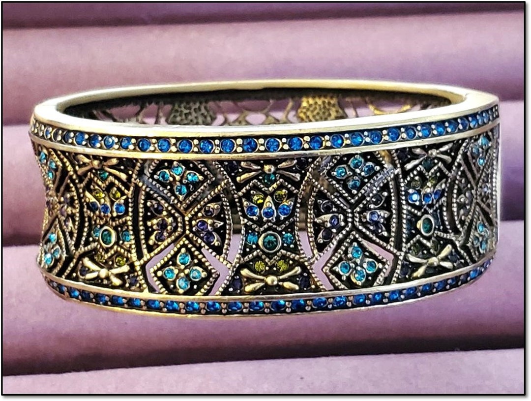 Vintage Heidi Daus byzantine Beauty Blue Crystal Cuff Bracelet, Size 7.5, Blue, Violet, Green ...