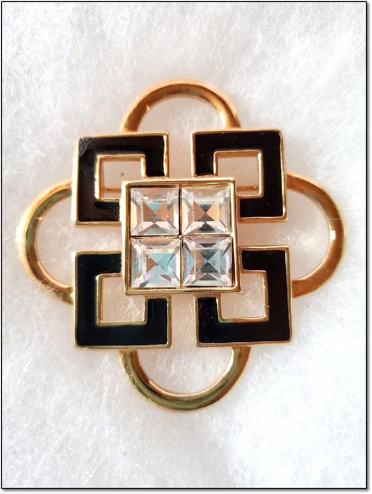 Vintage Art Deco-style 4-piece Coordinating Pin Set, Gold With Crystals ...
